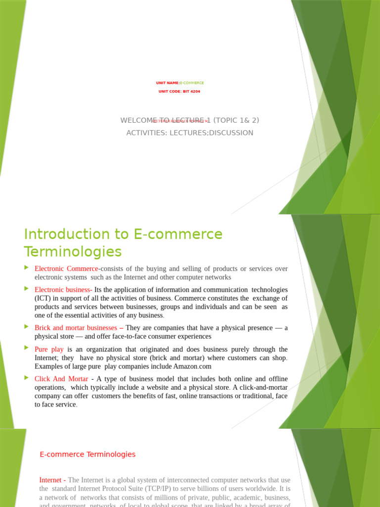 Introduction to E-Commerce Concepts | PDF | E Commerce | Transmission ...