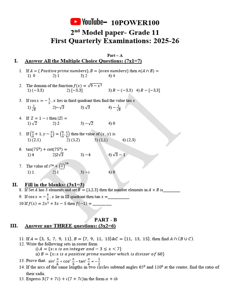 2nd Quarterly Math Model Paper - Grade 11 | PDF | Chess Theory | Chess