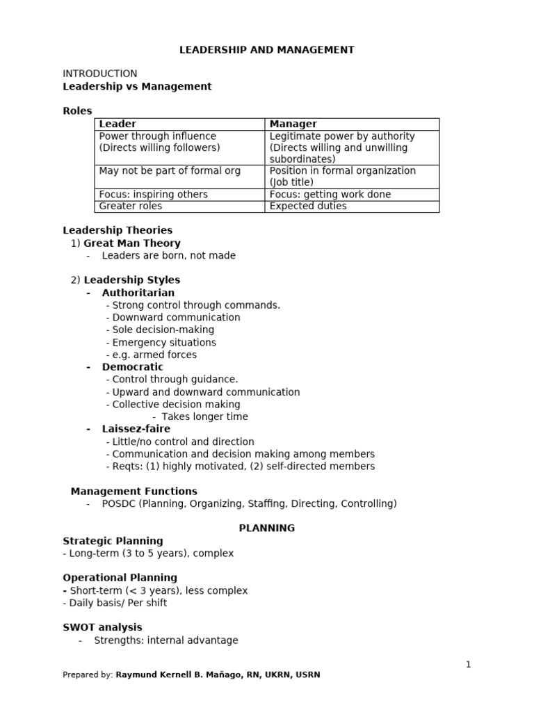 Pitc1kwdg Leadership-And-Management Handout RKBManago 6hrs | PDF ...