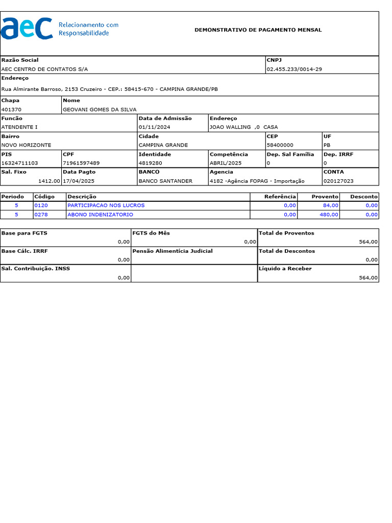 Contra Cheque - Geovani Gomes da Silva | PDF