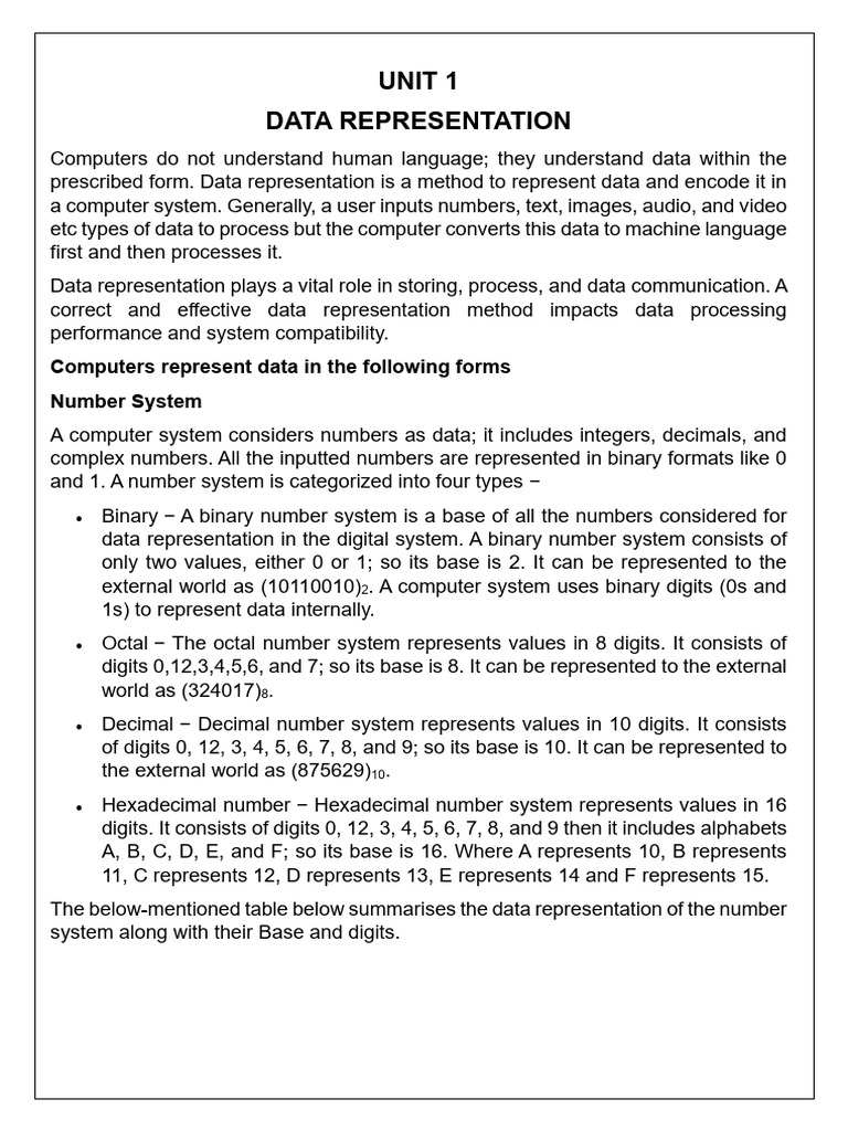 Data Represenattion Lec 1 | PDF | Byte | Bit