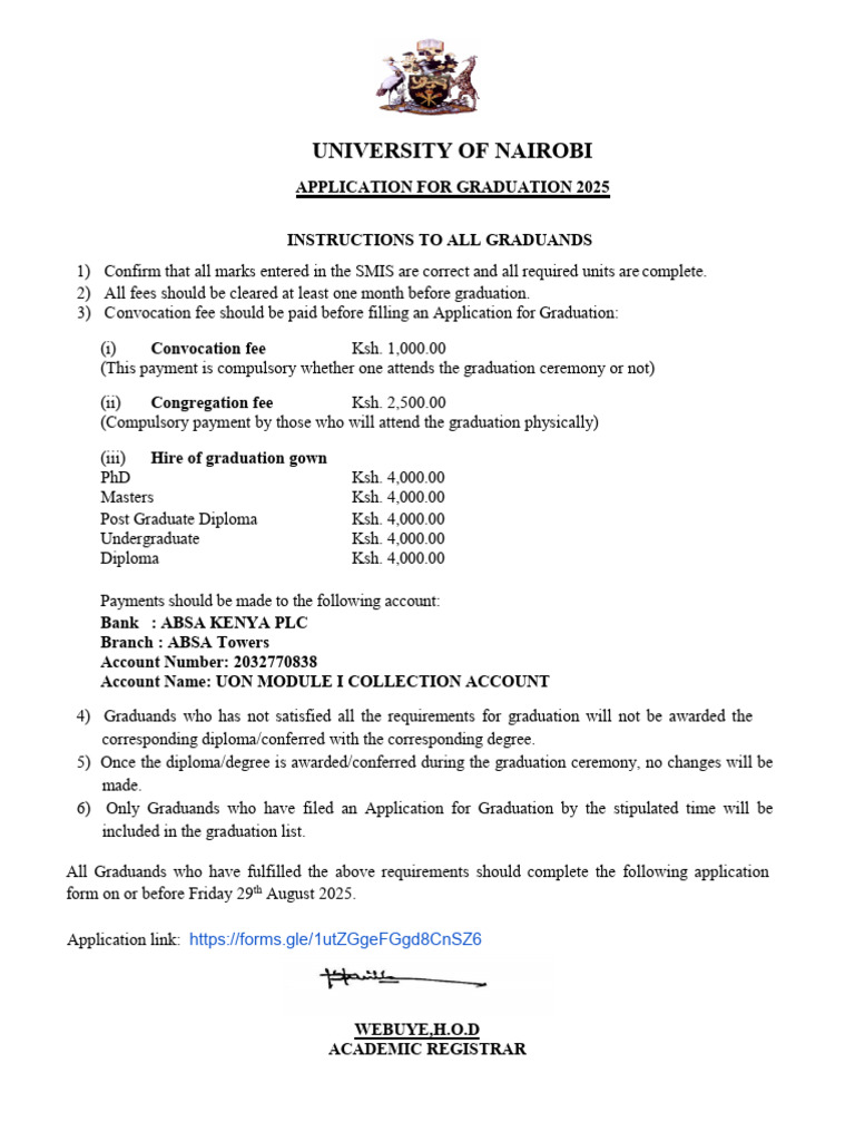 UON Graduation Application Instructions 2025 | PDF