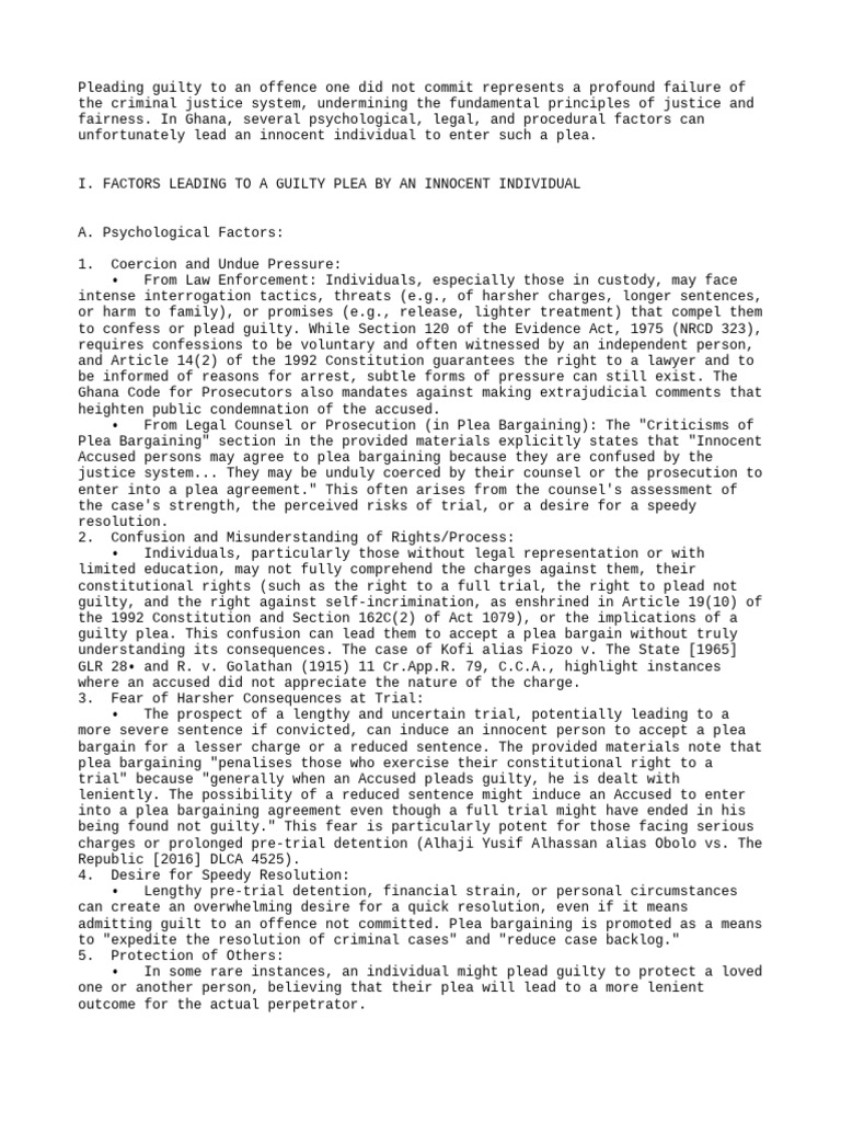 Factors Leading to Innocent Guilty Pleas in Ghana | PDF | Plea | Plea ...