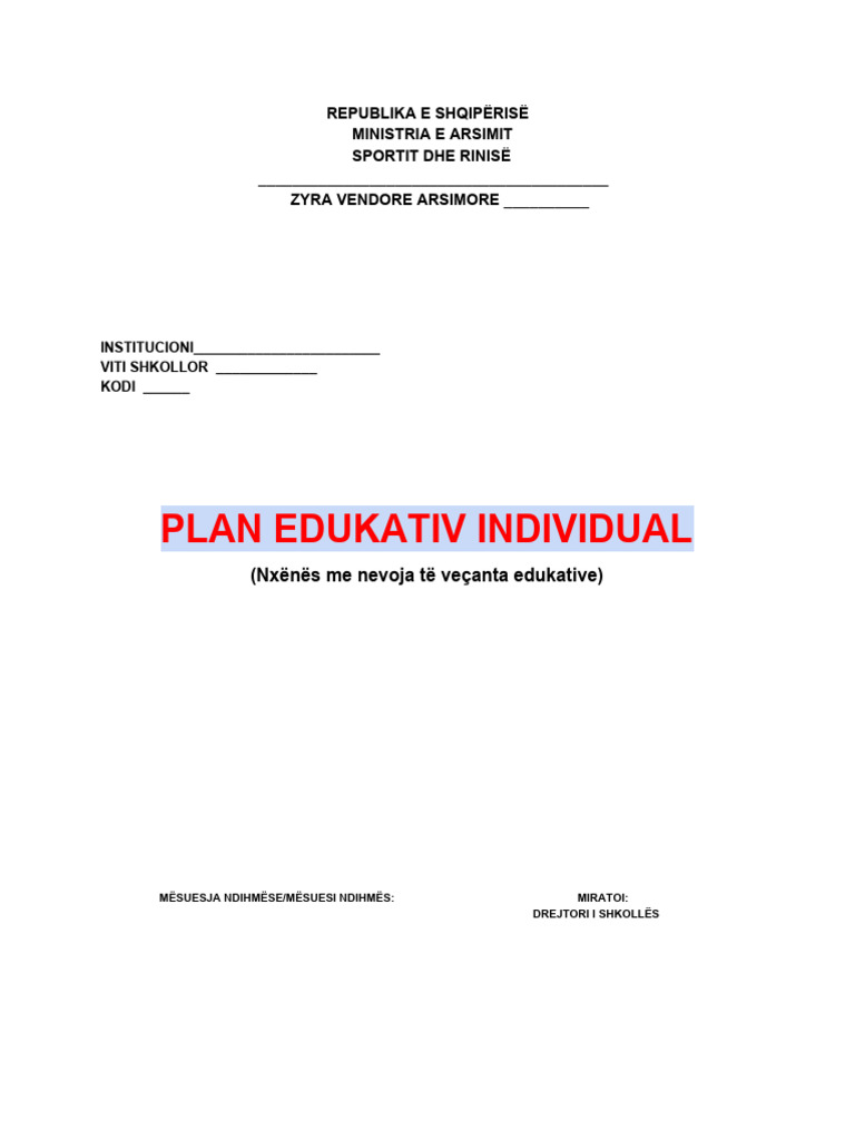 Plani Edukativ Individual, Raporti I Ecurise Ê Se Ê Nxe Êne Êsve Me NVE ...
