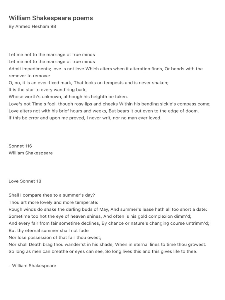 William Shakespeare Poems | PDF | Sonnets | Stanzaic Form