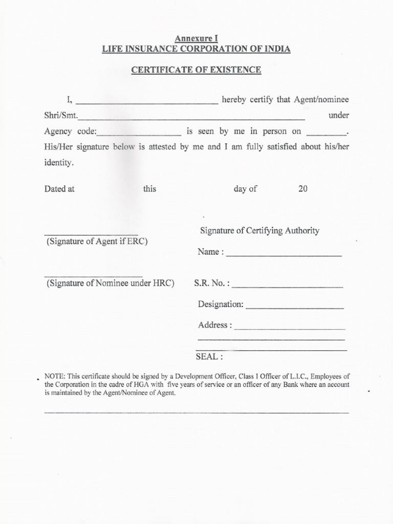 Agents Existence Certificate Format | PDF