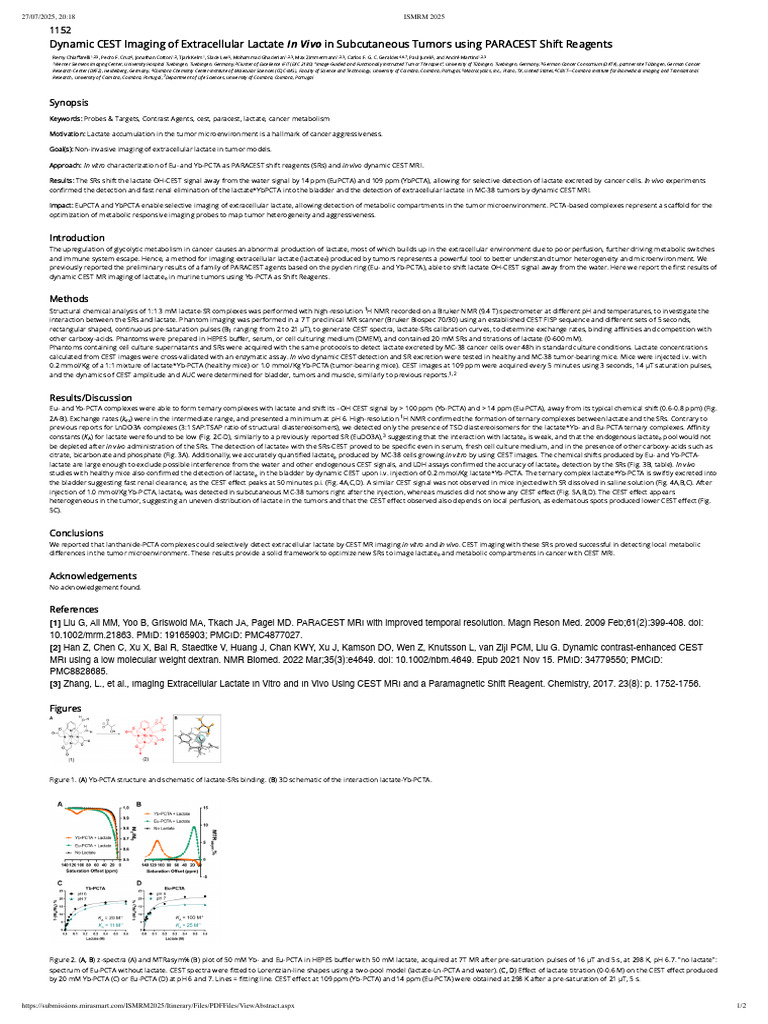 Ismrm 2025 - Paracest | PDF | Magnetic Resonance Imaging | Lactic Acid
