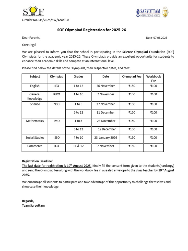 SOF Olympiad Circular 2025-26 | PDF
