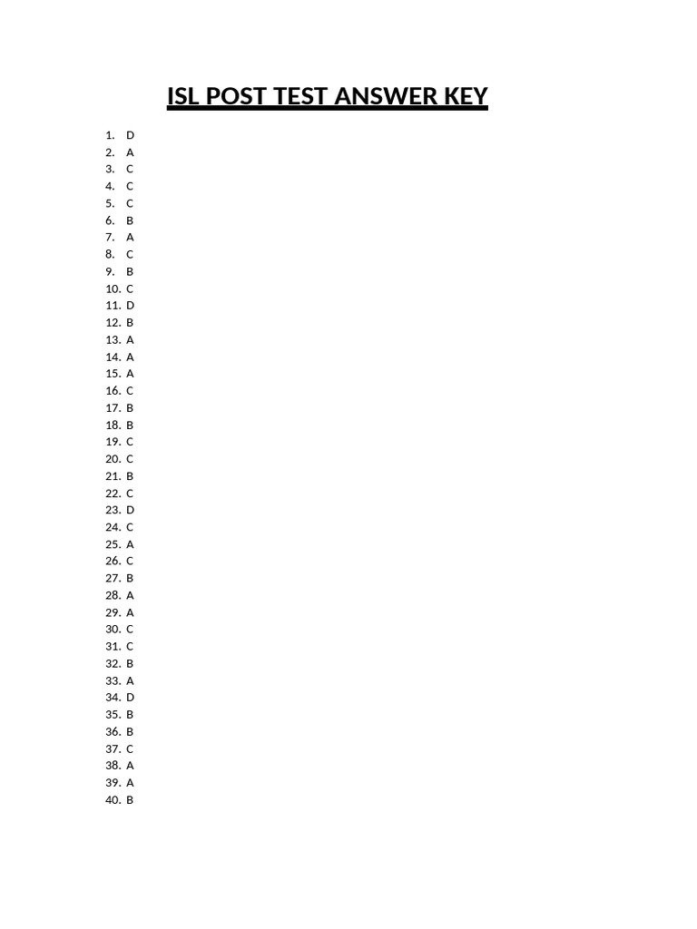 ISL Post Test Answer Key | PDF