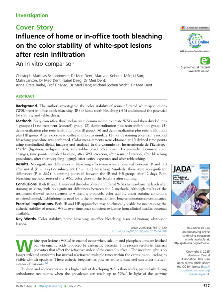 Bleaching Effects on White-Spot Lesions | PDF | Tooth Enamel
