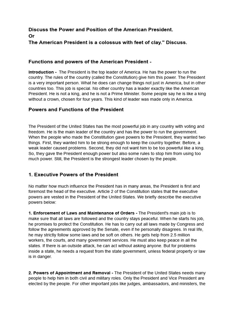 Powers and Functions of the U.S. President | PDF | Presidents Of The ...