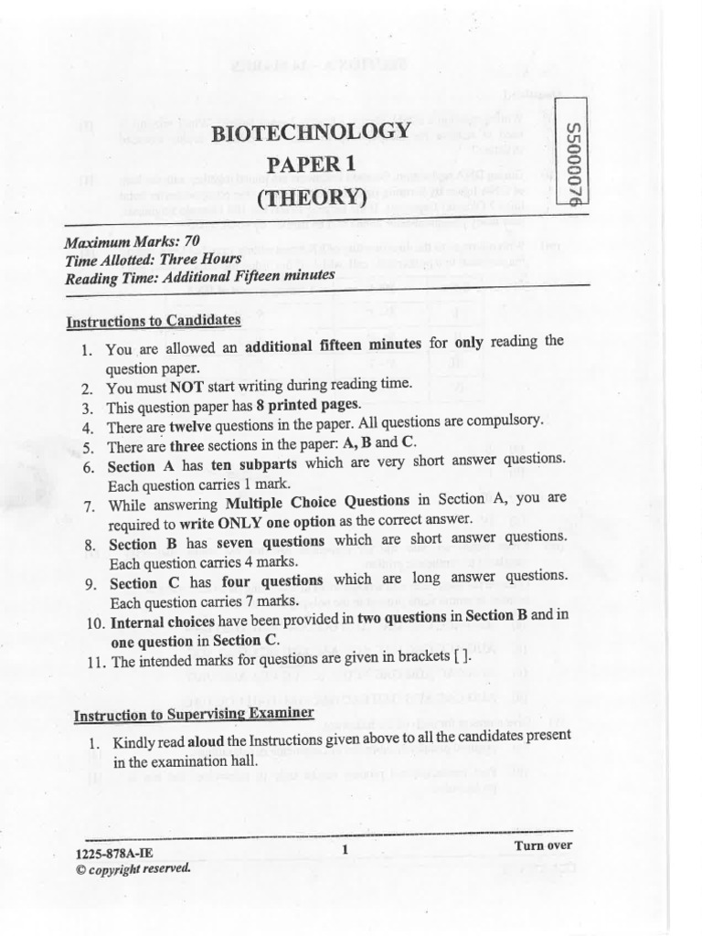 878a Biotechnology Paper 1 (Theory) - Ie | PDF