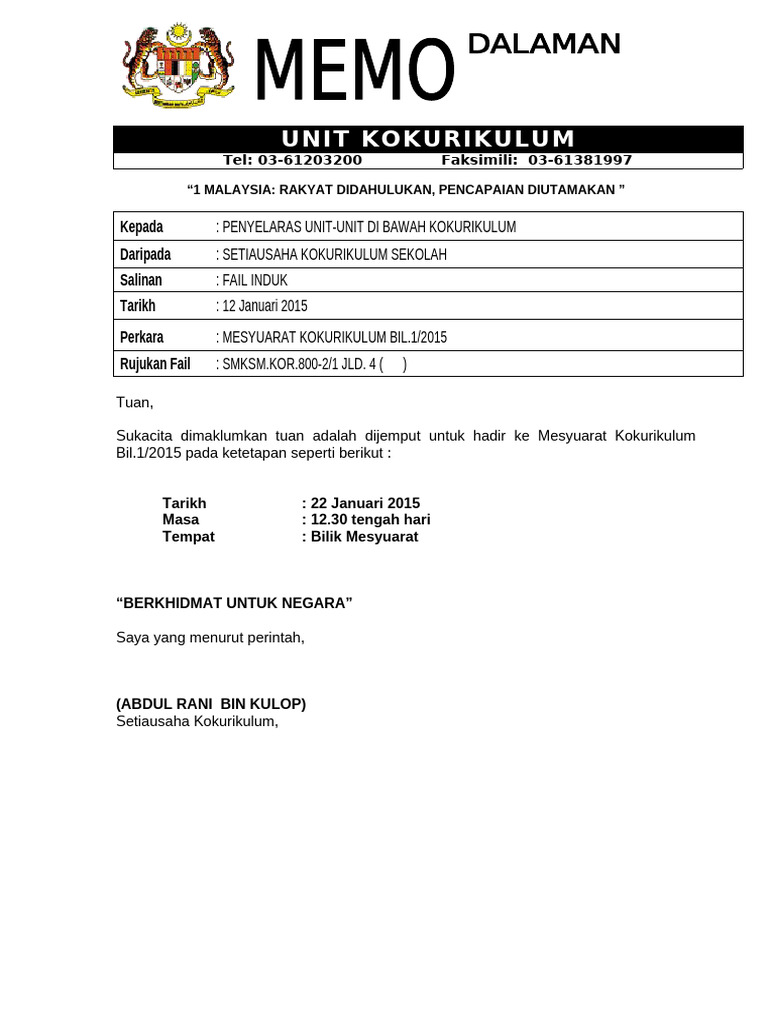 Contoh Memo Dalaman 2 | PDF
