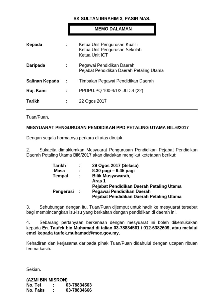 Contoh Memo Dalaman 1 | PDF
