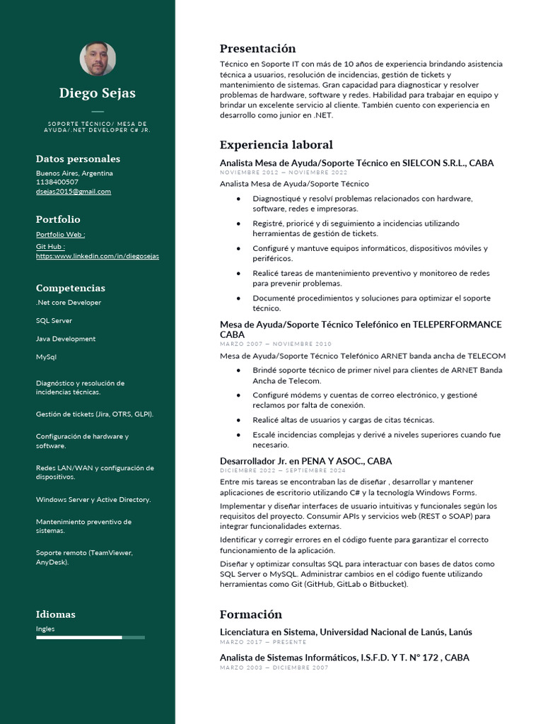 Soporte Técnico y Desarrollo .NET Junior | PDF | Soporte técnico | Mi sql