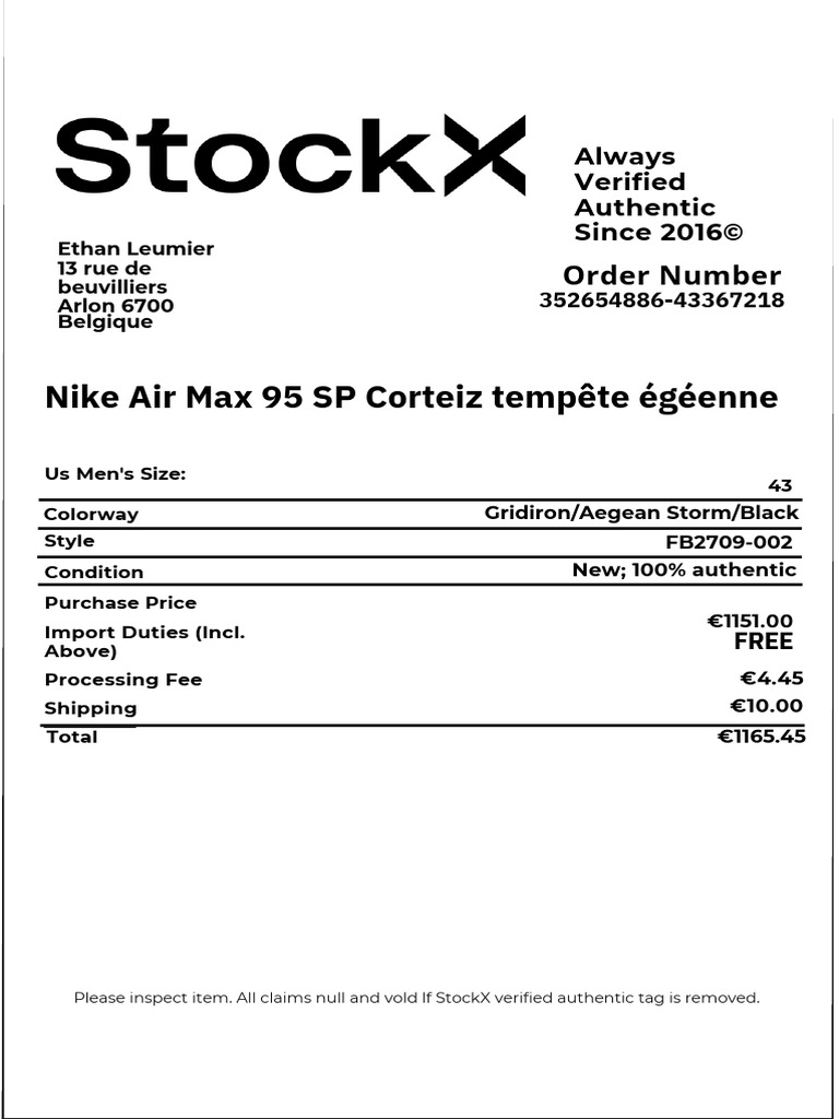 Facture StockX | PDF