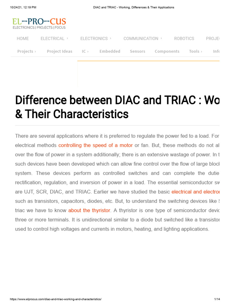 DIAC and TRIAC - Working, Differences & Their Applications | PDF | Diode | Field Effect Transistor