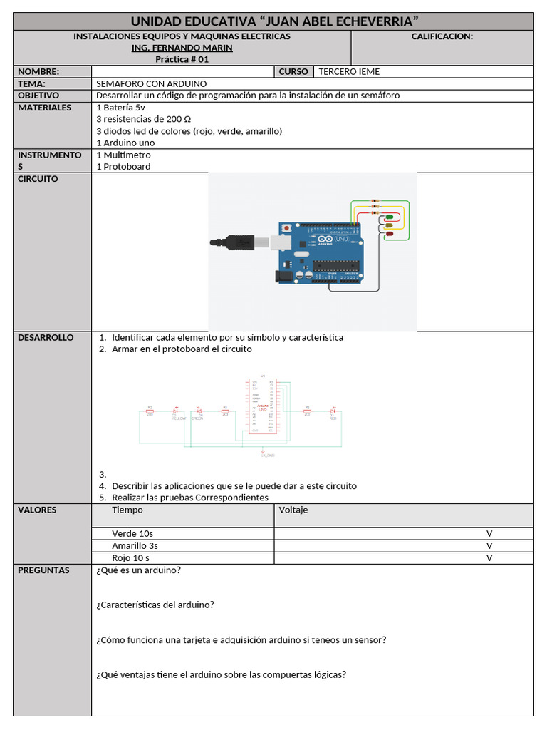 SEMAFORO ARDUINO | PDF | Diodo emisor de luz | Arduino
