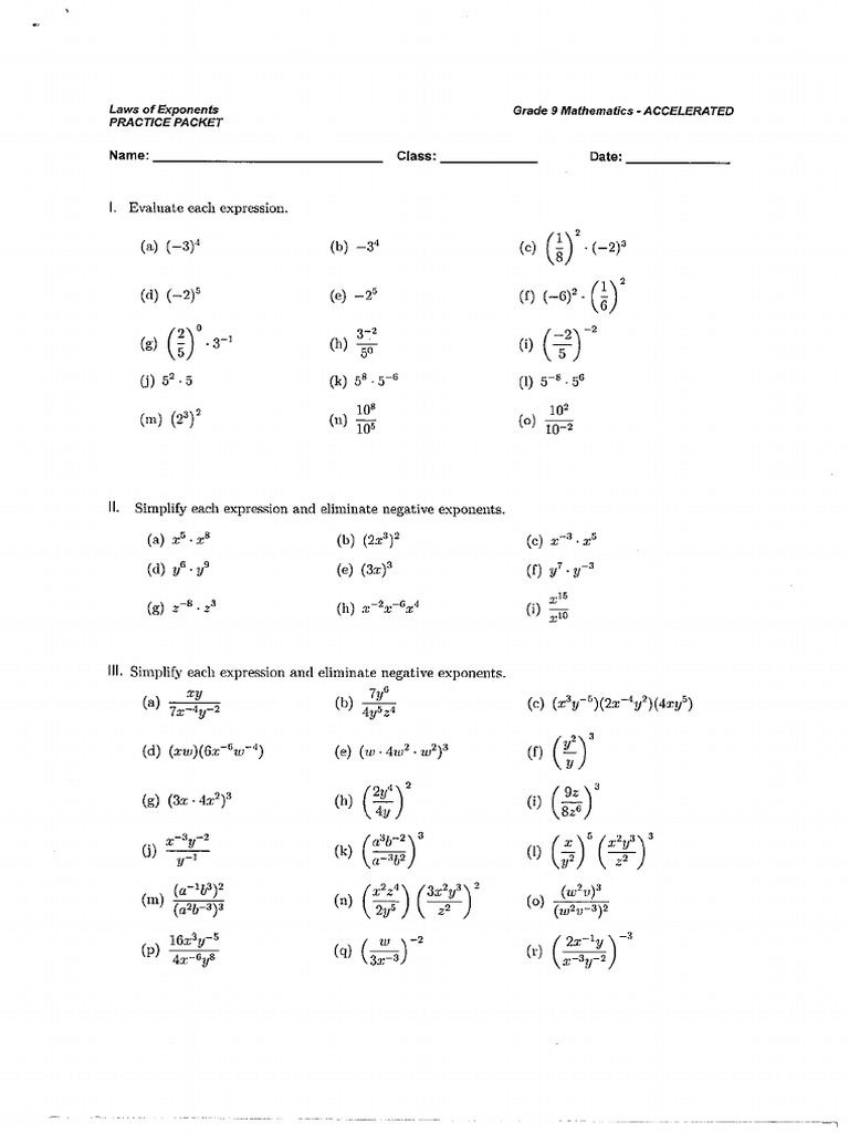 Law of Exponents 2 Worksheet | PDF
