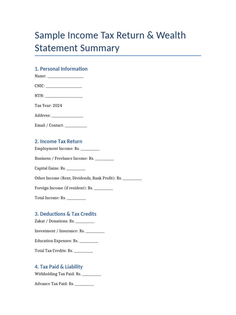 Income Tax Return & Wealth Summary 2024 | PDF