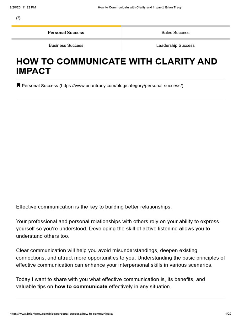 How To Communicate With Clarity and Impact - Brian Tracy | PDF ...