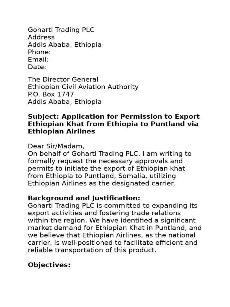 Export Request for Ethiopian Khat | PDF
