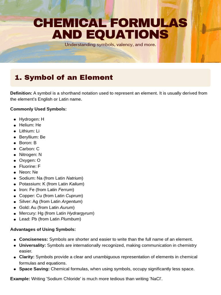 Chemical Formulas and Equations 20250712 151537 0000 | PDF | Valence (Chemistry) | Stoichiometry