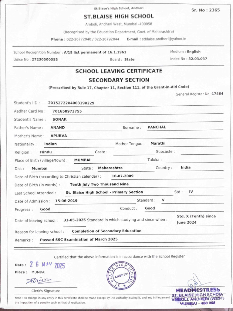 ST - Blase's High School, Andheri - 11zon | PDF