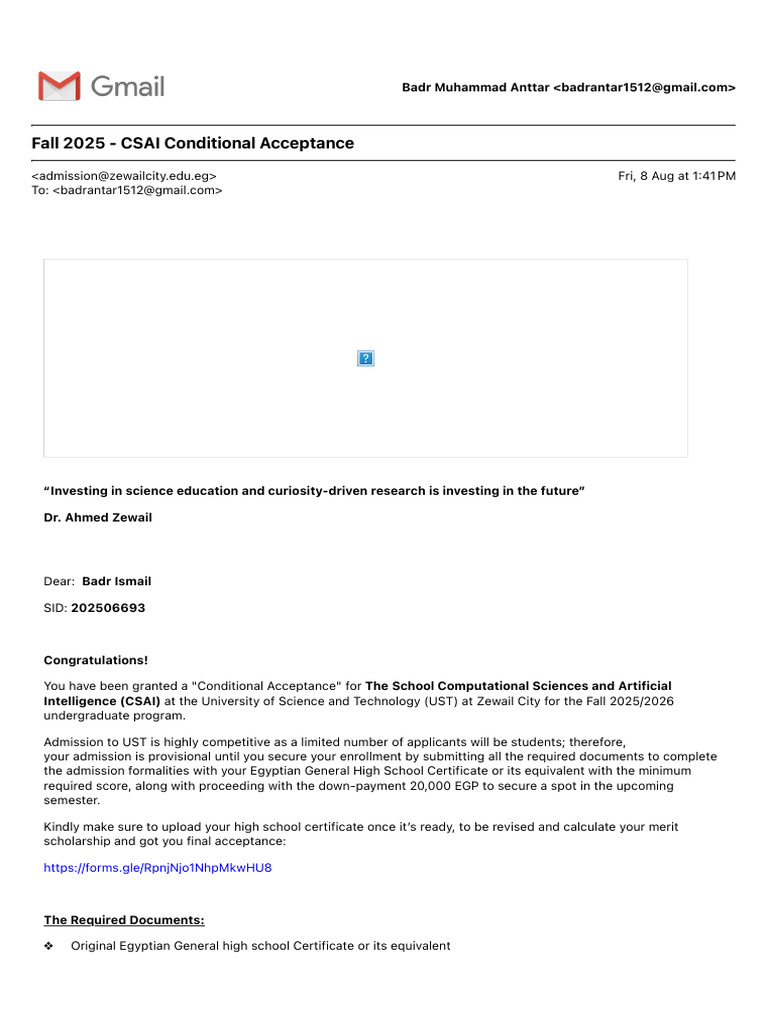Fall 2025 - CSAI Conditional Acceptance | PDF | Course Credit | Educational Stages