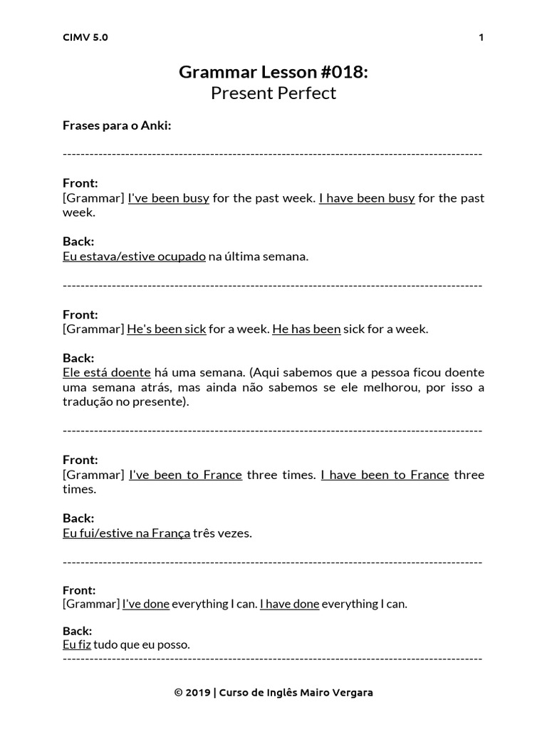PDF Grammar Lesson 018 Present Perfect | PDF