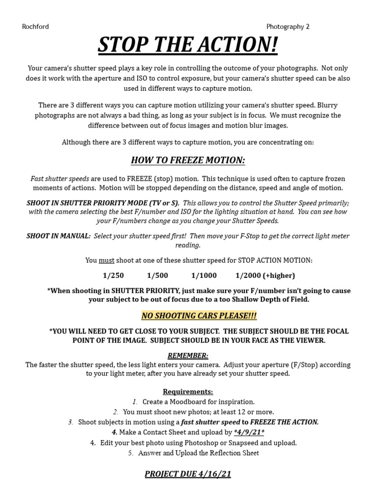 Stop Action Motion 2021 | PDF | Shutter Speed | Shutter (Photography)