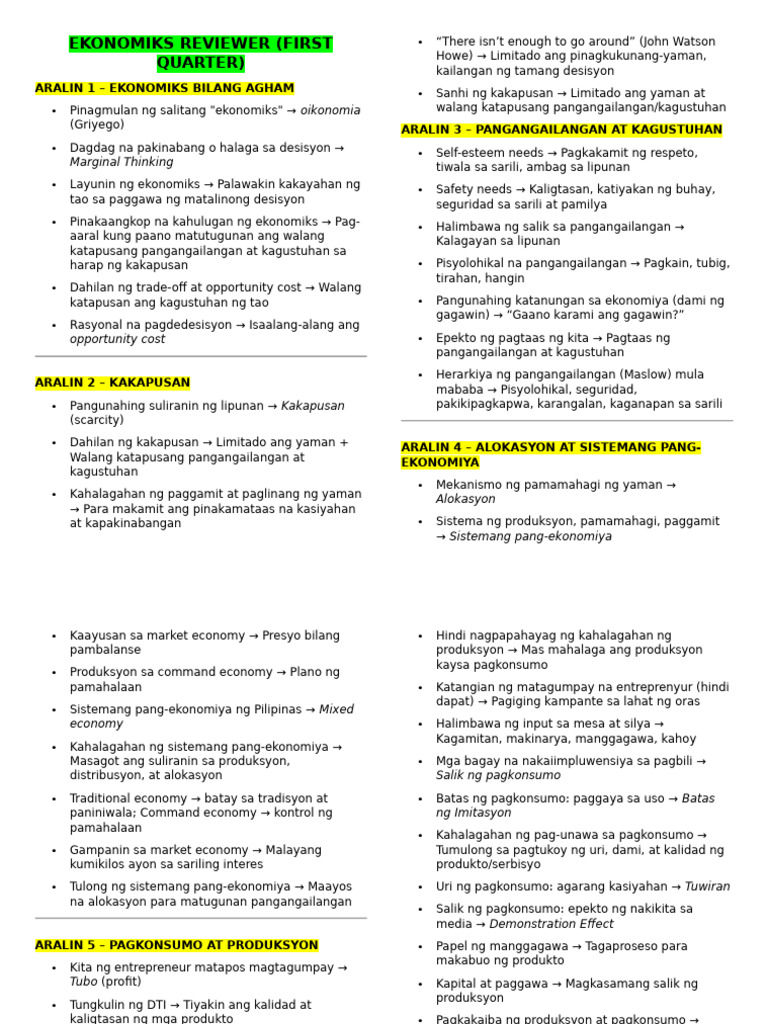 First Quarter Reviewer | PDF