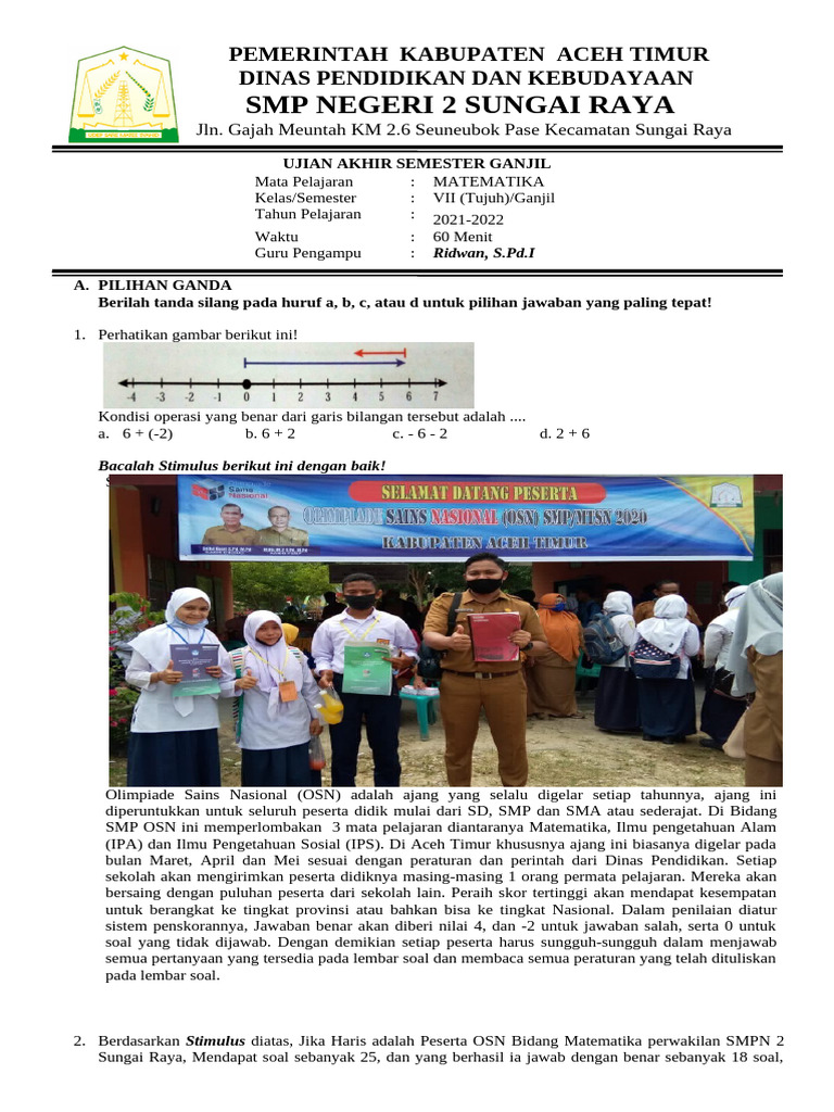 Soal Pas Math Vii Ganjil Akm - Ri | PDF