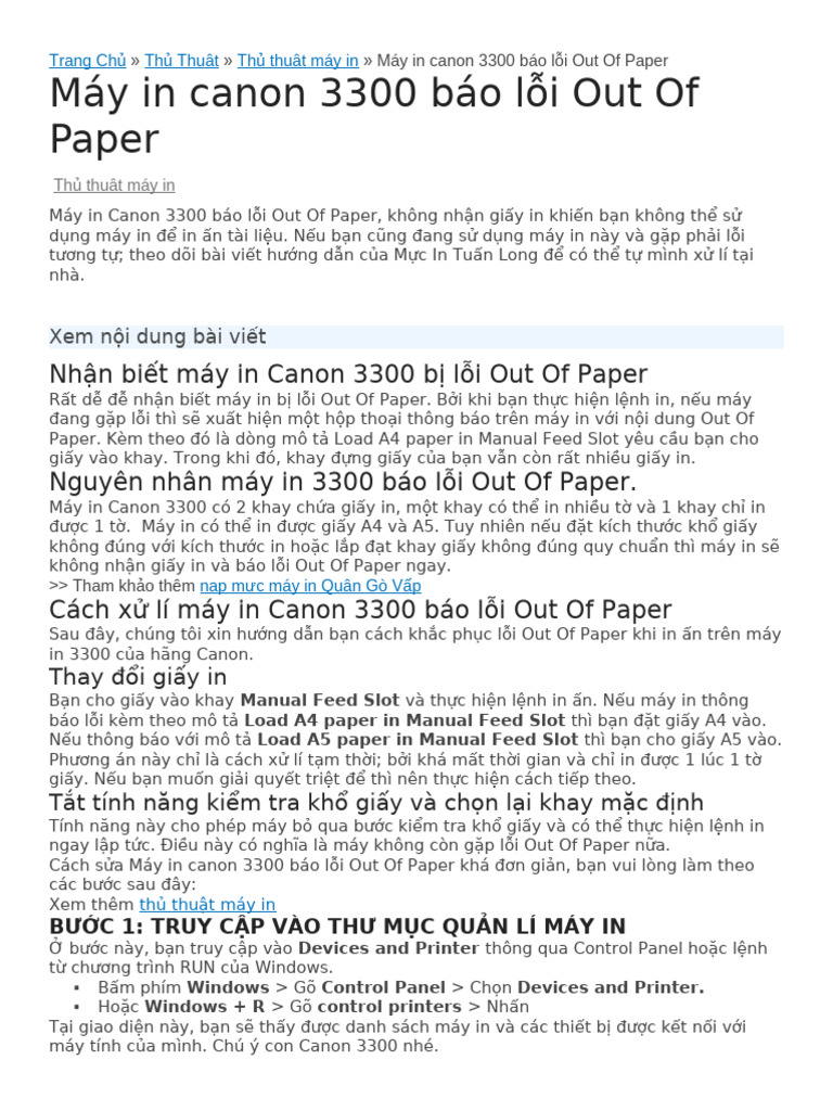 L I Máy in Canon LBP 3300 Out of Page | PDF