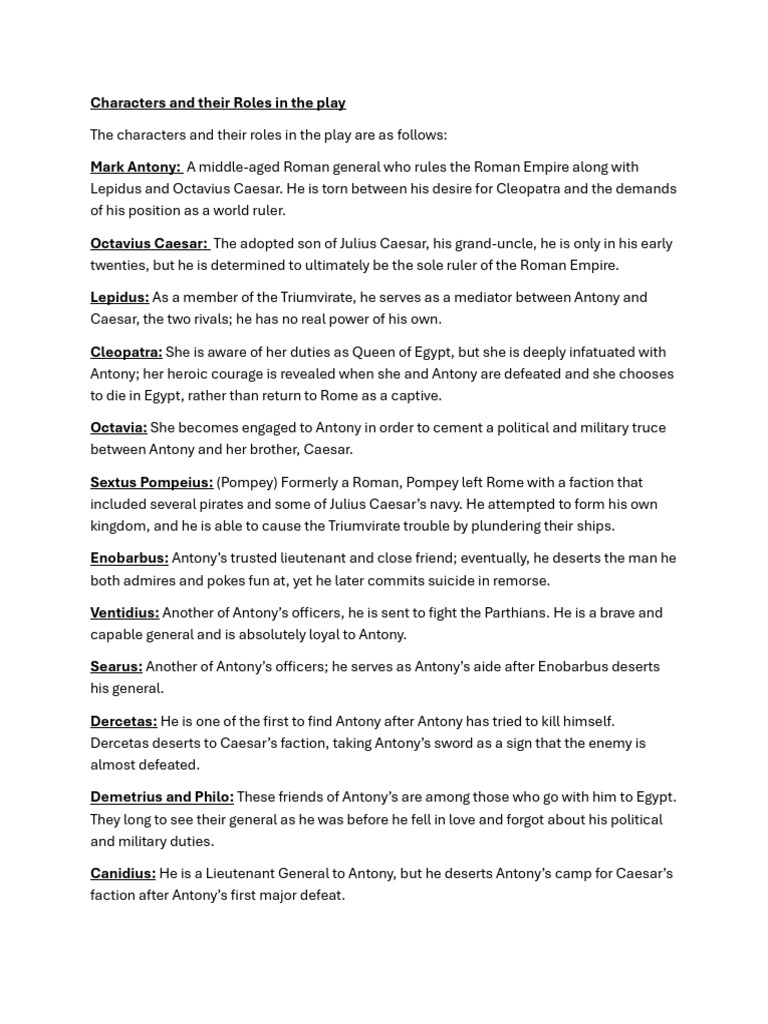 Characterization in Antony and Cleopatra | PDF | Mark Antony | Cleopatra