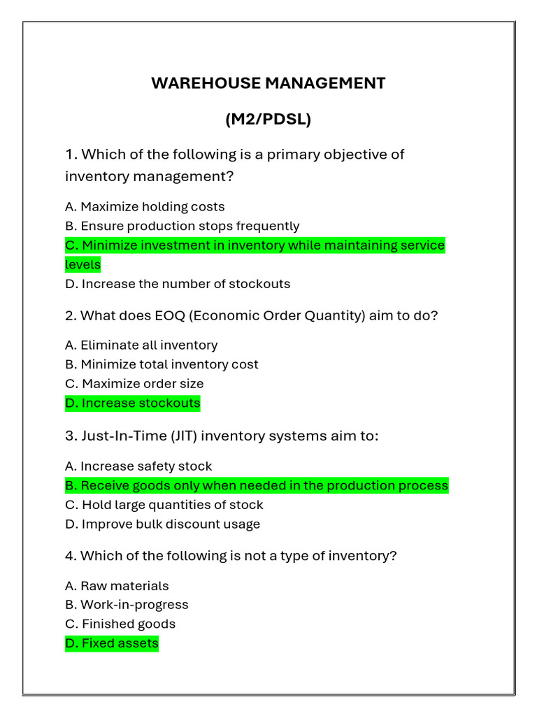 LOGISTICS MCQ -2 | PDF | Inventory | Warehouse
