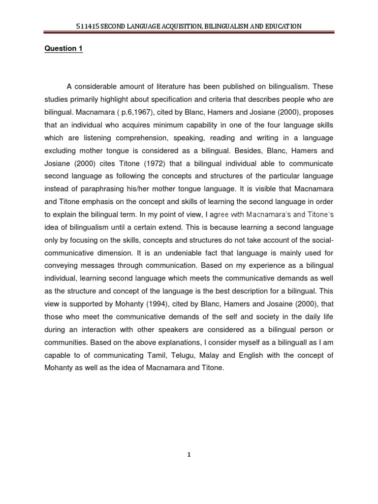 Bilingual Original Essay | PDF | Multilingualism | Second Language ...