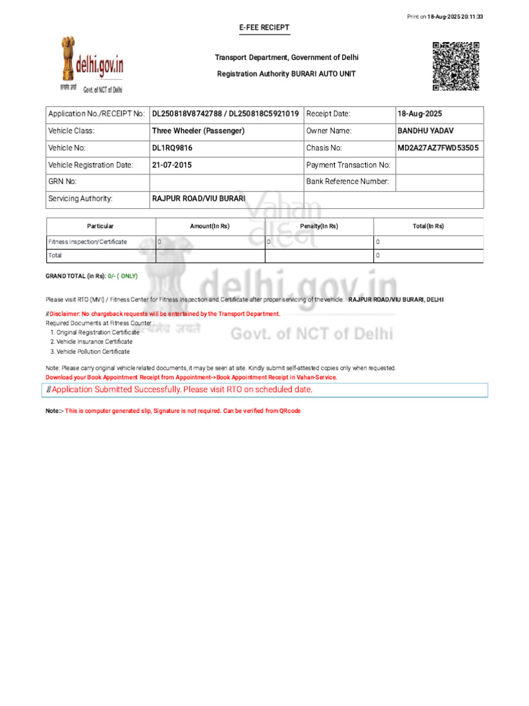 VAHAN 4.0 (Citizen Services) Onlineapp02 150 8000 | PDF | Receipt ...