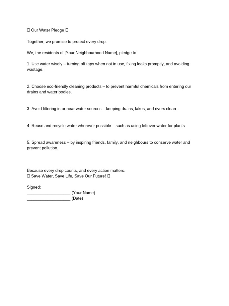 Water Conservation Pledge for Students | PDF