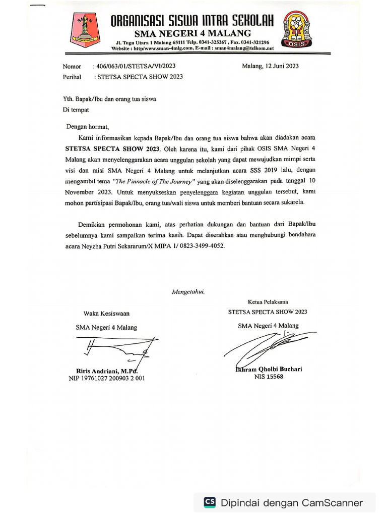 Dokumen Scan Surat Donatur SSS 2023 SMA | PDF