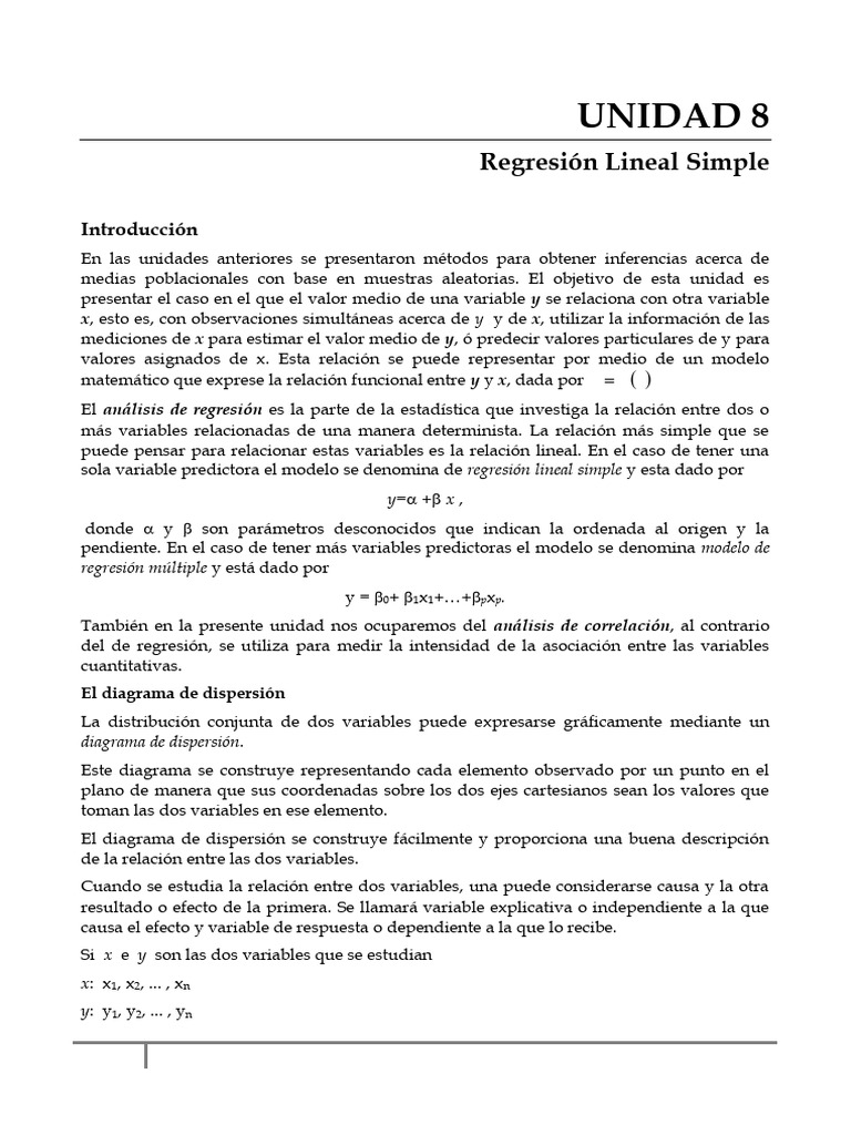 UNIDAD 8 - Regresión Lineal Simple | PDF | Análisis de regresión ...