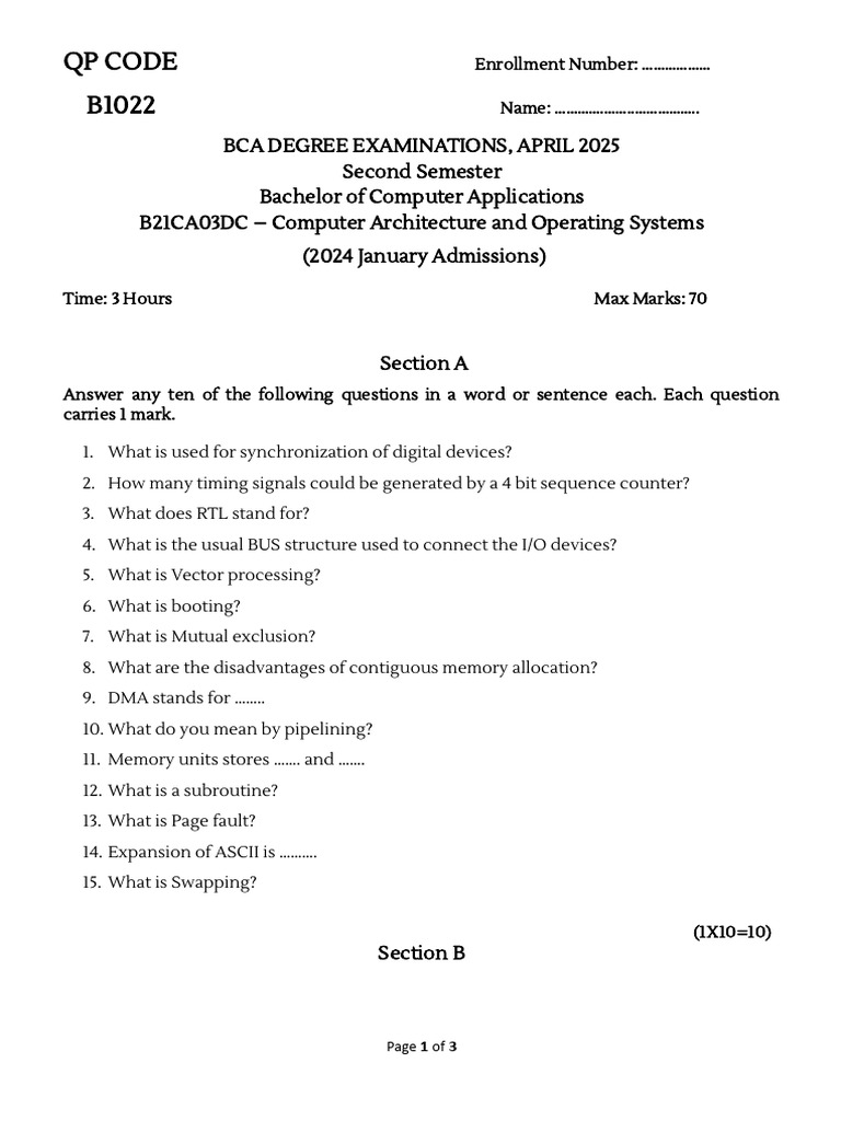 Computer Architecture and Operating Systems-PREV YR QSTN | PDF | Computing | Computer Engineering