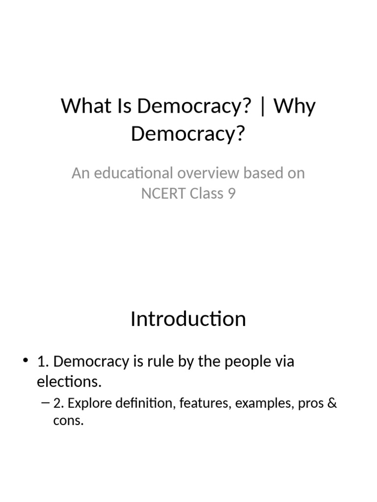 Understanding Democracy: Key Features & Pros/Cons | PDF