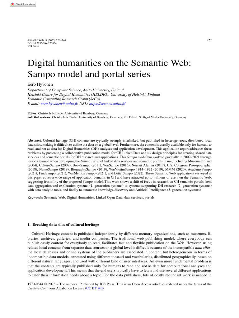 Hyvonen 2022 Digital Humanities On The Semantic Web Sampo Model and ...