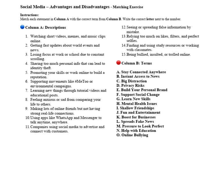 Social Media Matching Exercise | PDF