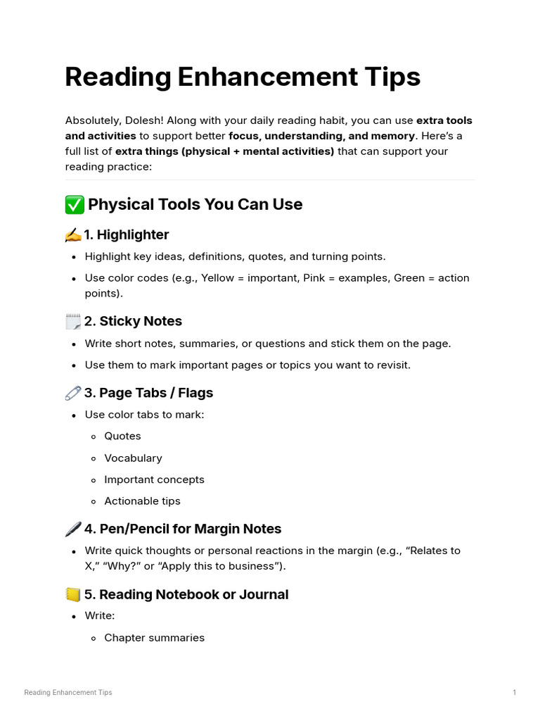 Reading Enhancement Tips | PDF | Vocabulary | Memory