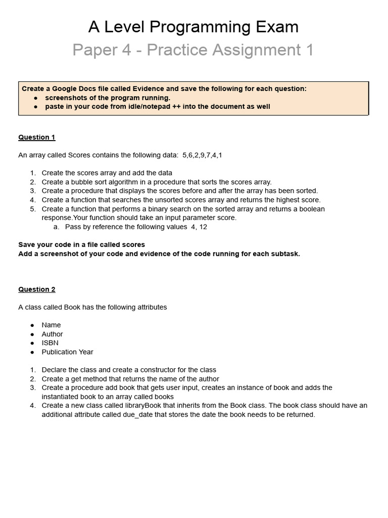 Programming Exam Practice Assignment 1 | PDF