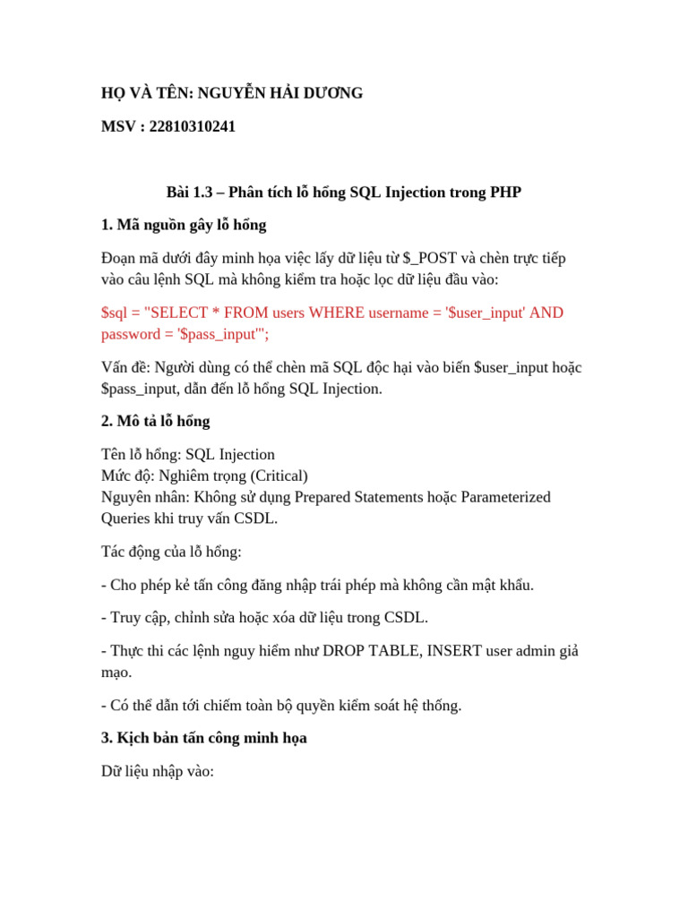 Phan Tich Lo Hong SQL Injection | PDF