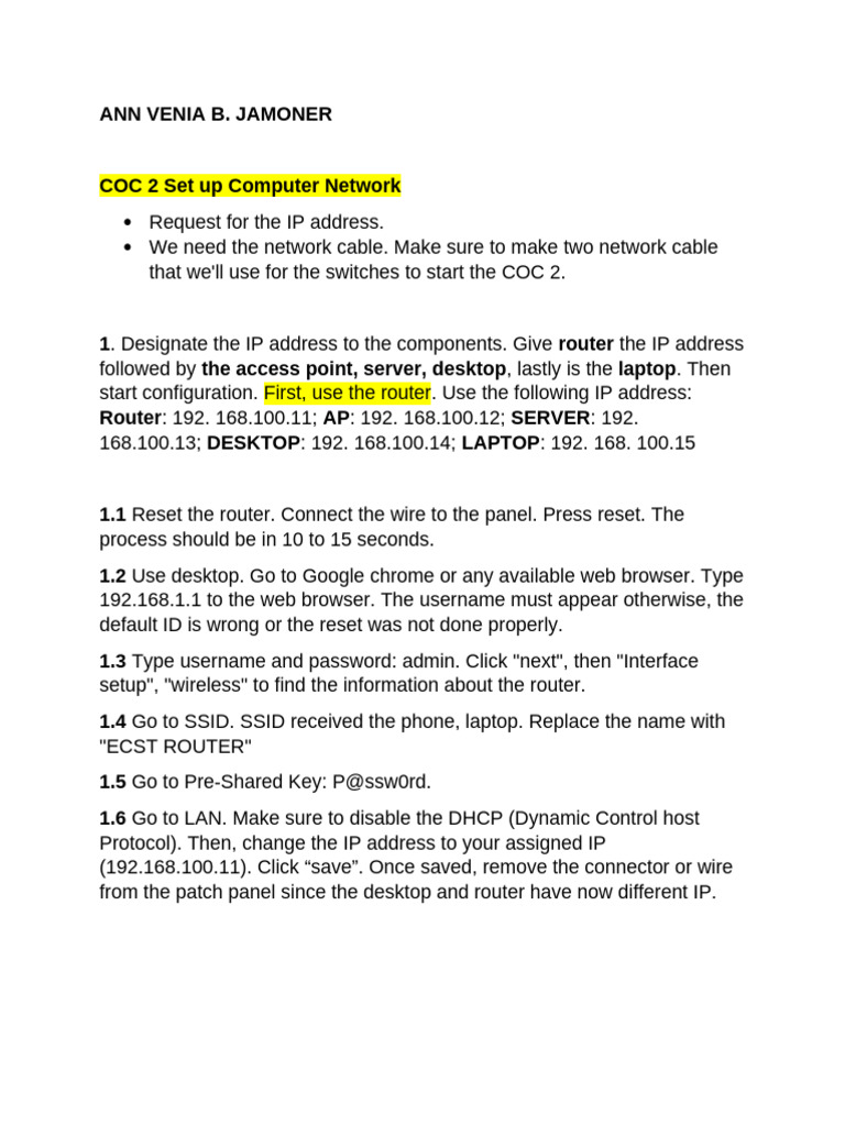 COC 2 Set Up Computer Network | PDF | Ip Address | Computer Network
