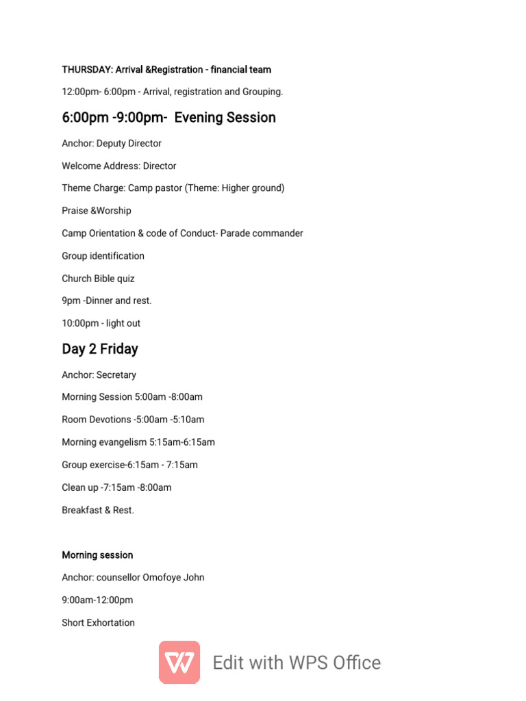 RA Camp Schedule and Activities | PDF